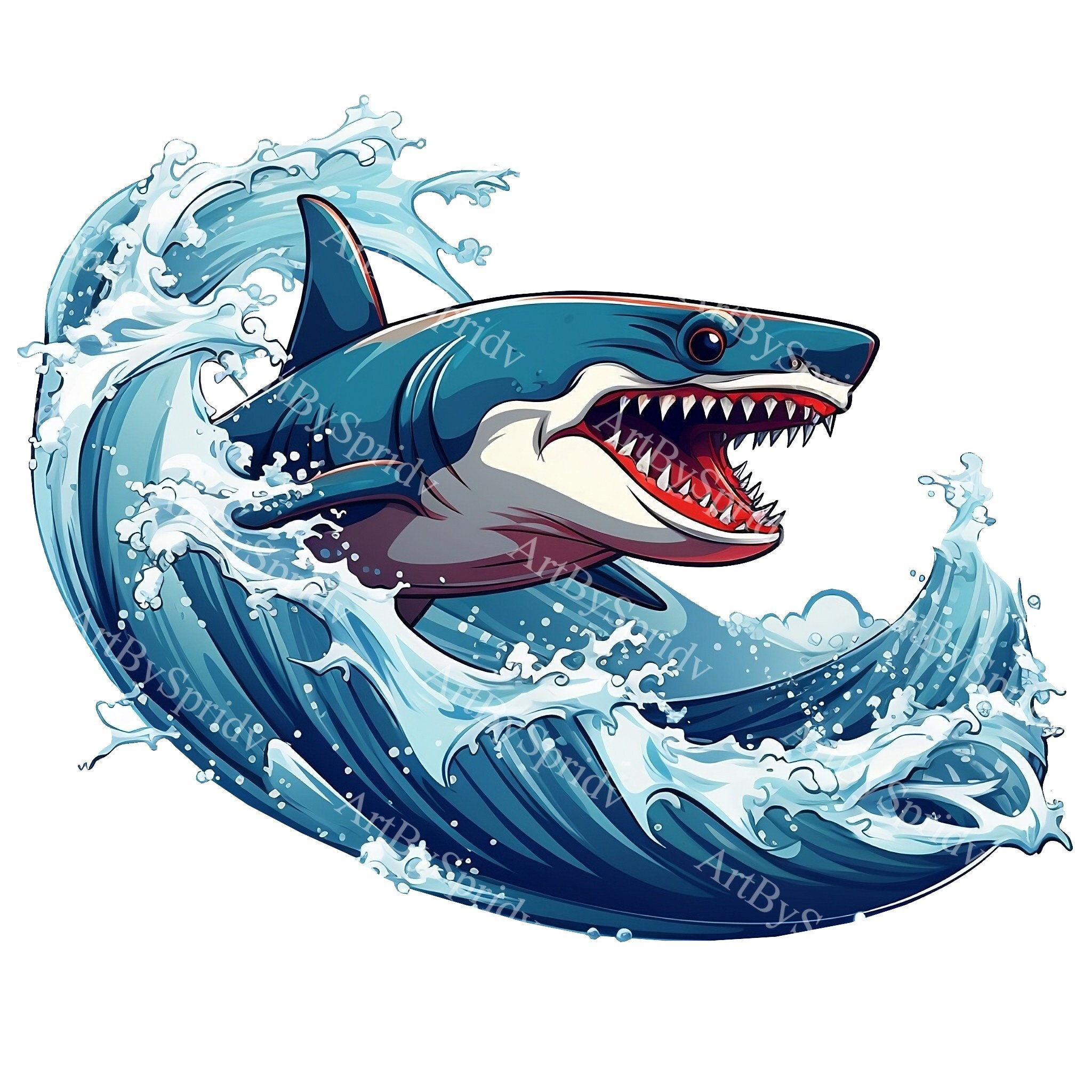 Shark Clipart - Ocean Wave Shark Digital PNG | Sublimation Design ...