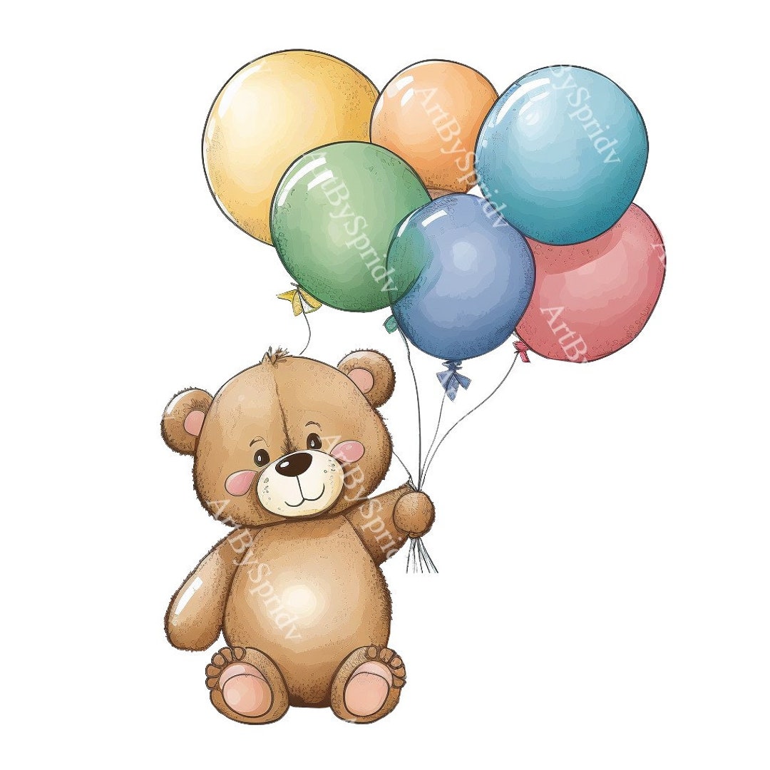 Teddy Bear With Balloons PNG Clipart, Cartoon Animal for Kids DIY ...