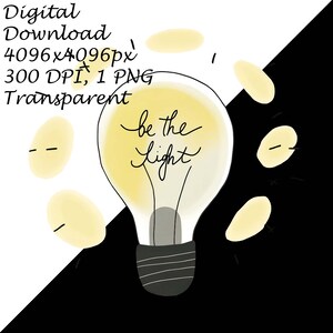 Inspirational Light Bulb Clipart - "be the Light" Motivational PNG for ...
