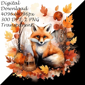 Autumn Fox Clipart Set Watercolor Forest Animal PNG, Digital Download ...