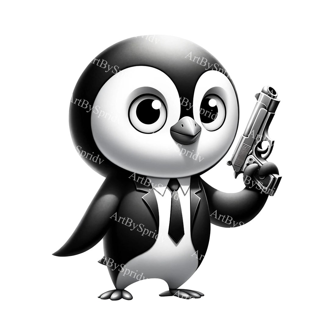 Secret Agent Penguin Clipart: Black Tie Spy-themed PNG Image for ...
