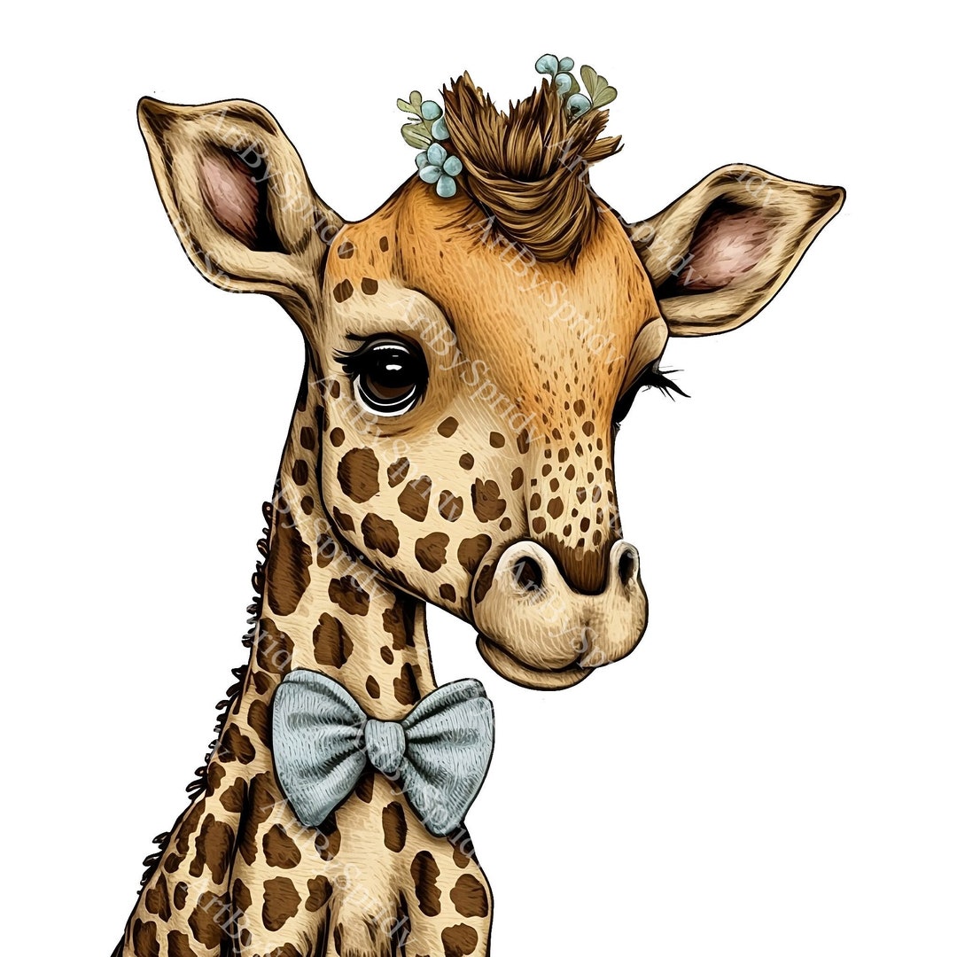 Adorable Baby Giraffe Clipart, Cute Giraffe With Bow & Flower Crown ...