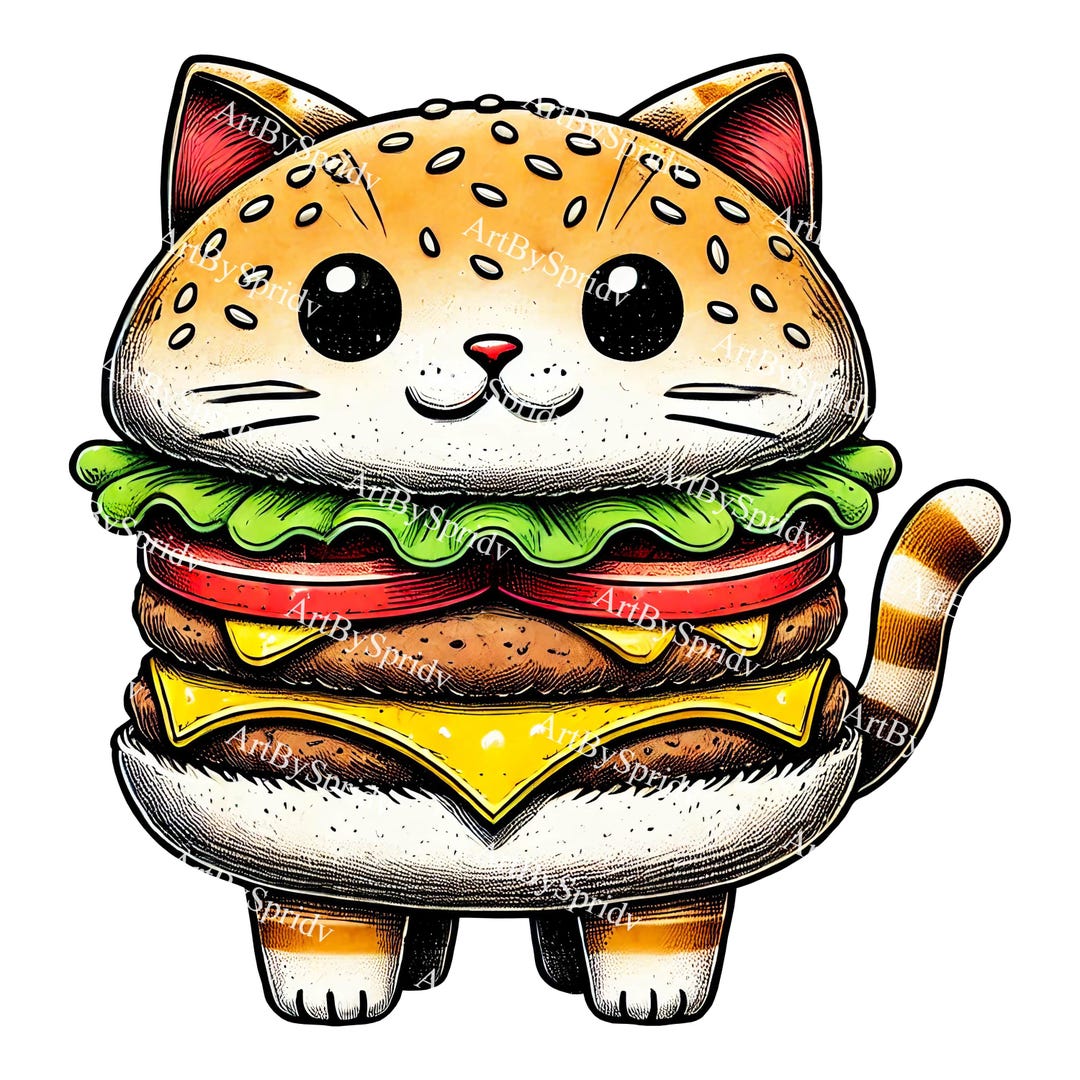 Cute Burger Cat PNG Clipart | Funny Cheeseburger Kitty Digital Download ...