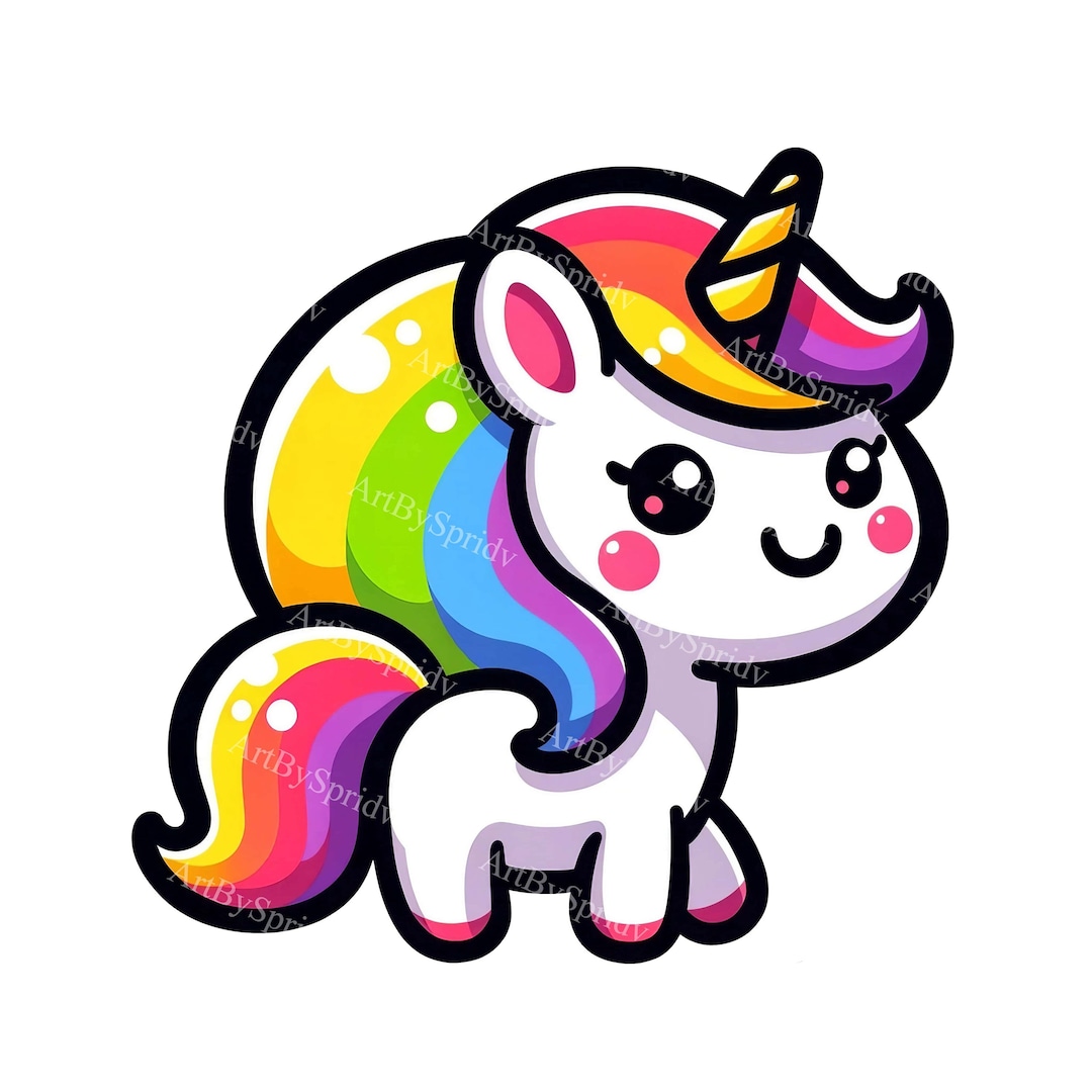 Cute Cartoon Rainbow Unicorn PNG Clipart for T-shirt, Mug, Tumbler ...