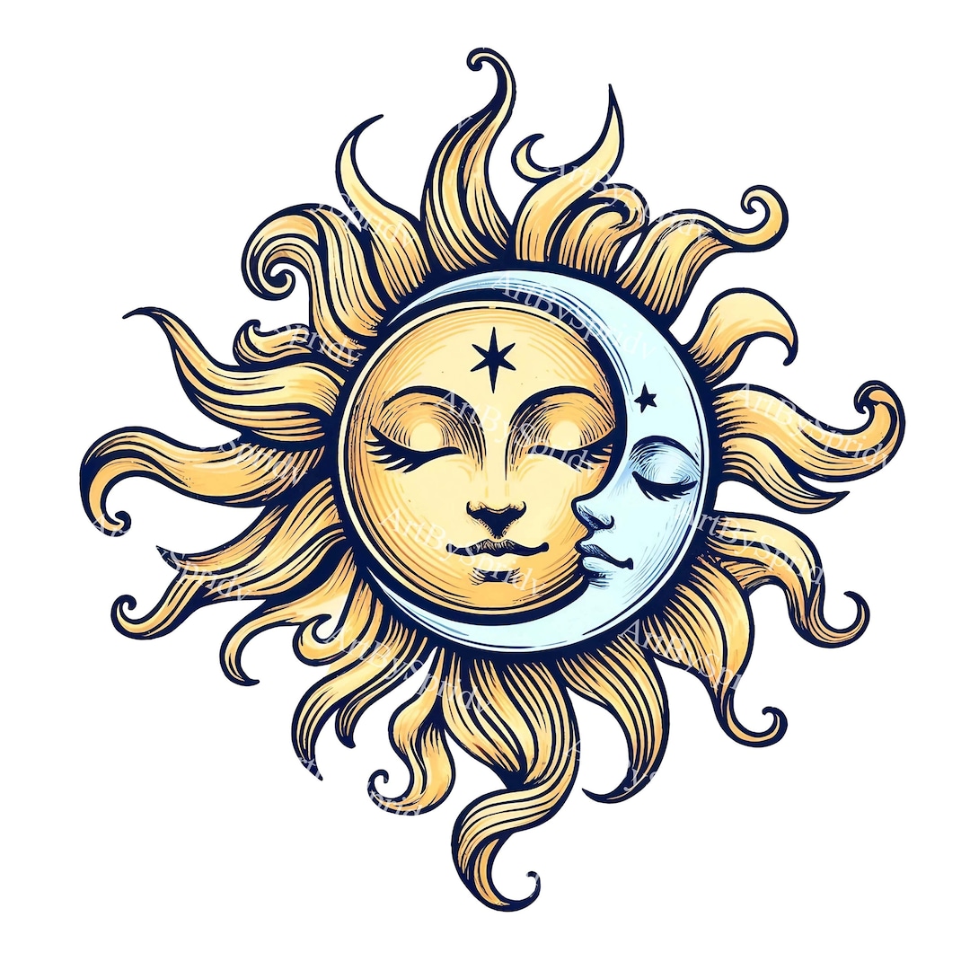 Mystical Sun and Moon Face Design PNG | Celestial Art Clipart | Boho ...