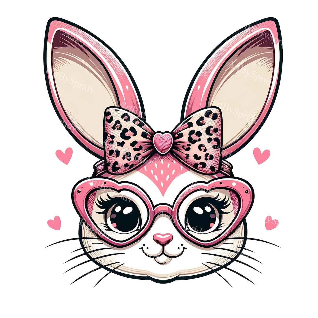 Easter Rabbit Clipart With Bow Tie & Glasses - Digital PNG for DTG, T ...
