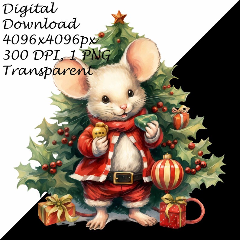 Christmas Mouse PNG Clipart Bundle|cute Holiday Illustrations|xmas ...