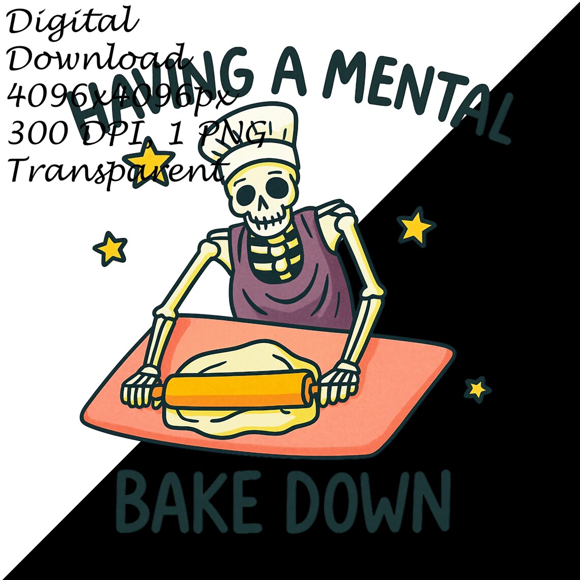 Mental Bake Down Skeleton Baker Png–funny Baking Pun Clipart ...
