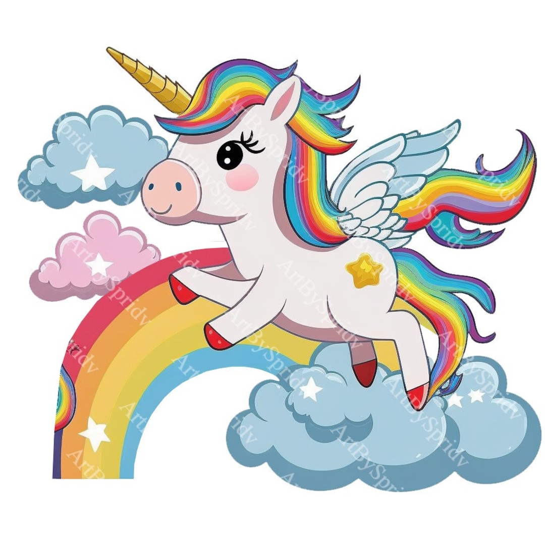 Flying Unicorn Clipart PNG, Cute Rainbow Unicorn Digital Art, Whimsical ...