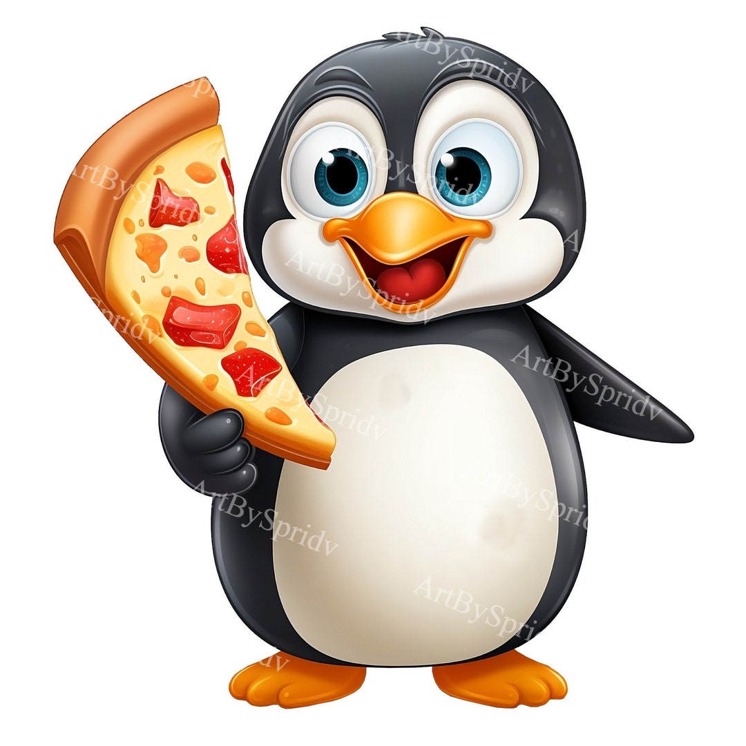 Penguin Holding Pizza Clipart PNG, Cute Penguin With Pizza Slice ...