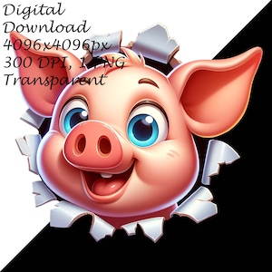 Adorable Cartoon Piglet Breaking Through Wall - 3D Effect Clipart, High ...