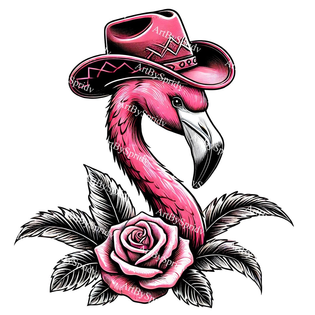 Cowboy Flamingo PNG, Western Tropical Bird Art, Pink Flamingo With Hat ...