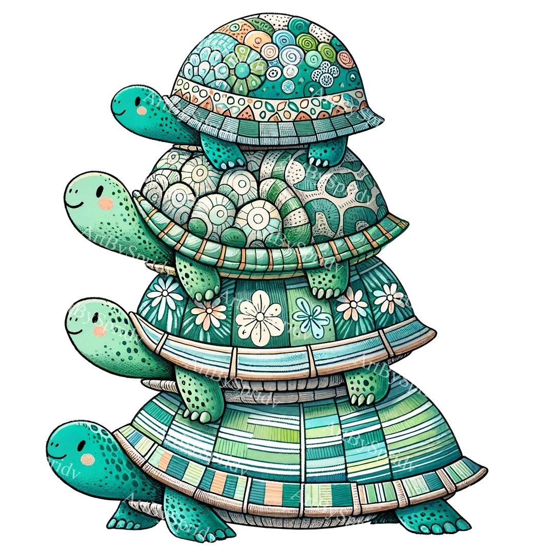 Whimsical Stackable Turtle Clipart - Transparent PNG for Sublimation ...
