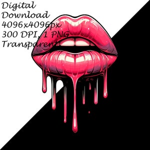 Dripping Glossy Lips Clipart - Vibrant Pink Lip Drip PNG, Printable Sublimation Art for Mugs, T ...