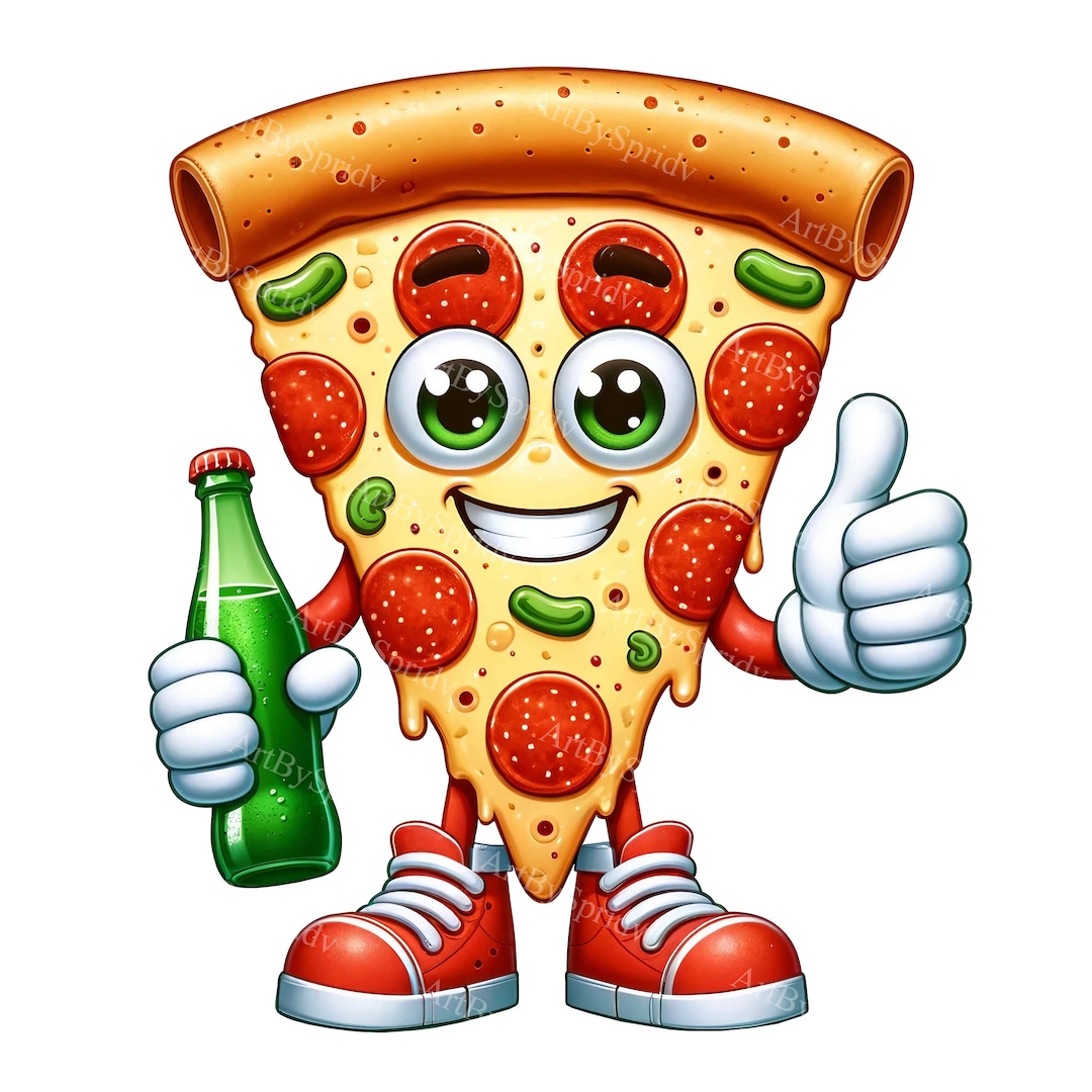Cute Pizza Slice Cartoon Clipart - Fun Food Character PNG for DTG, T ...