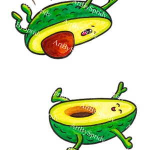 Kawaii Avocado Friends PNG Clipart, Cute Jumping Fruit Illustration ...