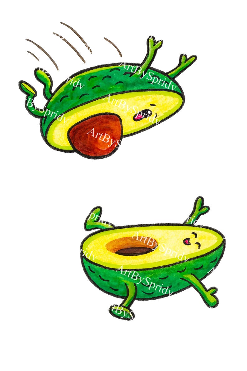 Kawaii Avocado Friends PNG Clipart, Cute Jumping Fruit Illustration ...