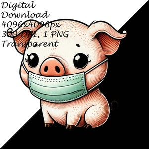 Cute Pig Wearing Face Mask PNG Clipart, Adorable Piggy Illustration ...