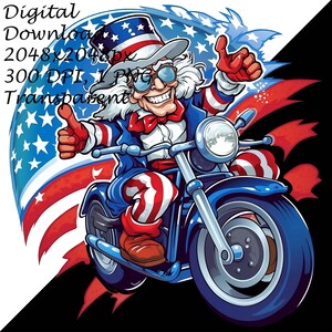 Patriotic Uncle Sam Motorcycle Clipart PNG, American Flag Biker Digital ...