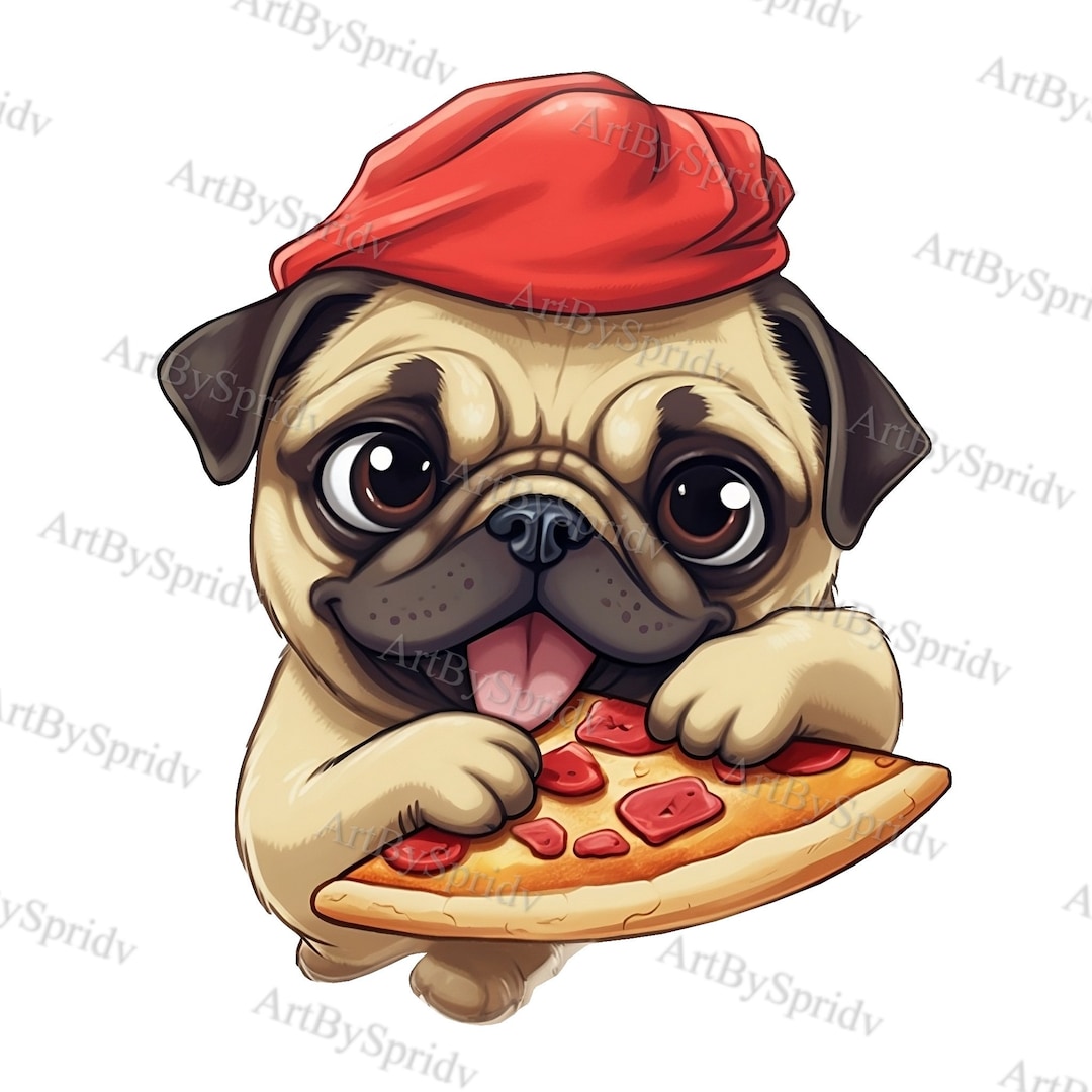 Adorable Pug Holding Pizza Slice PNG Clipart - Cute Digital Download ...