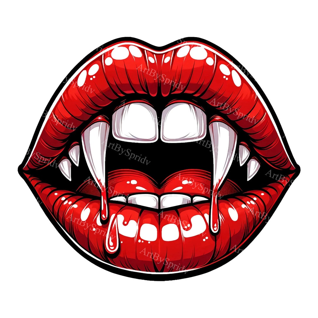 Red Vampire Lips PNG Clipart - Fangs Mouth Graphic for DTG on T-shirt ...
