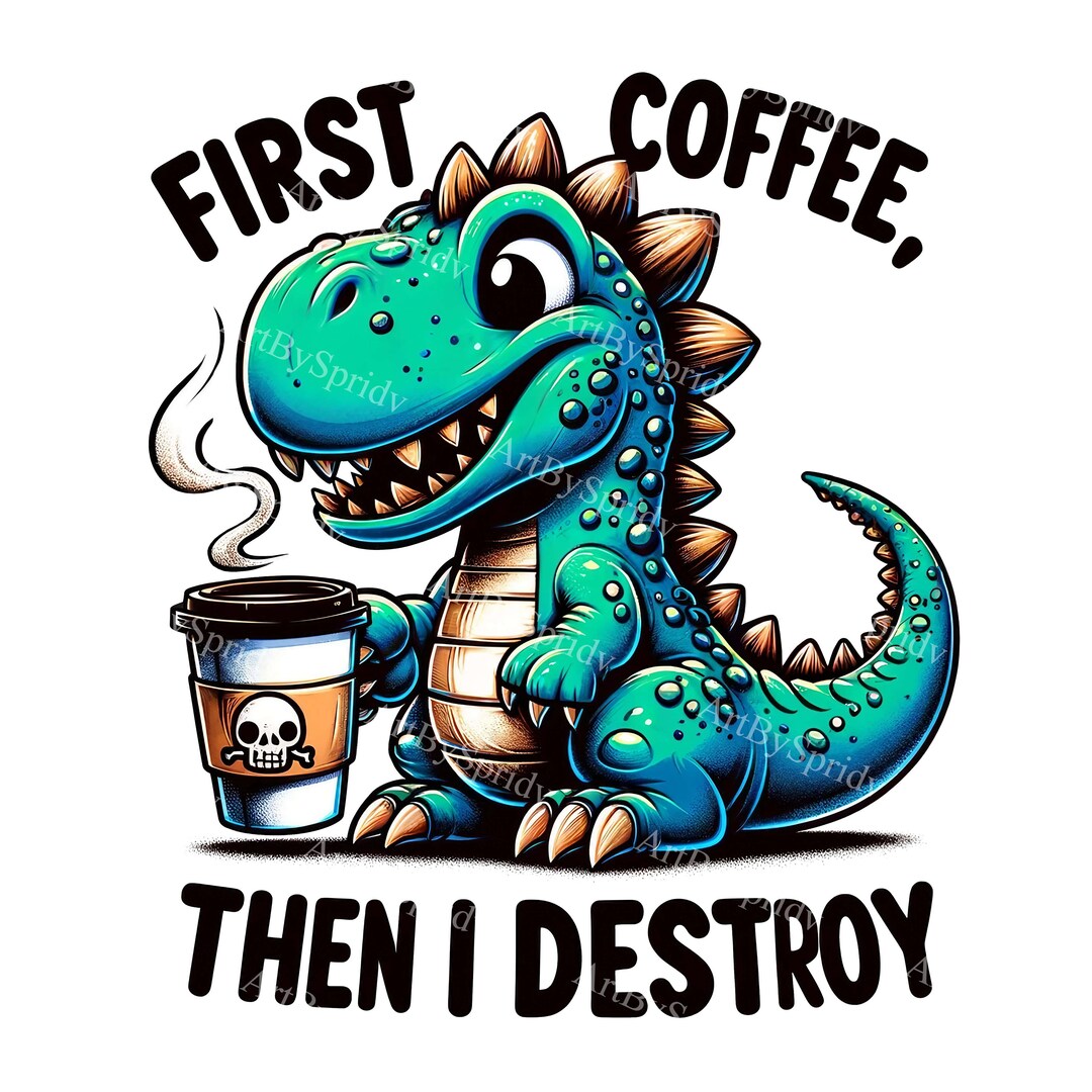Cute Dinosaur Coffee PNG Clipart: Dino Design for Crafters&printable ...