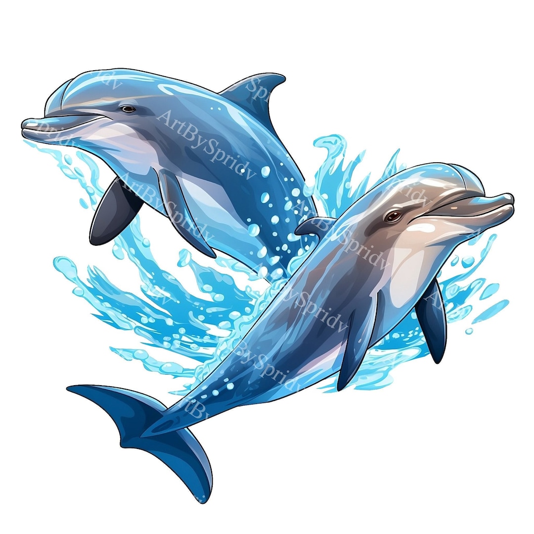 Playful Dolphins Leaping in Ocean Waves PNG Clipart, Digital Download ...