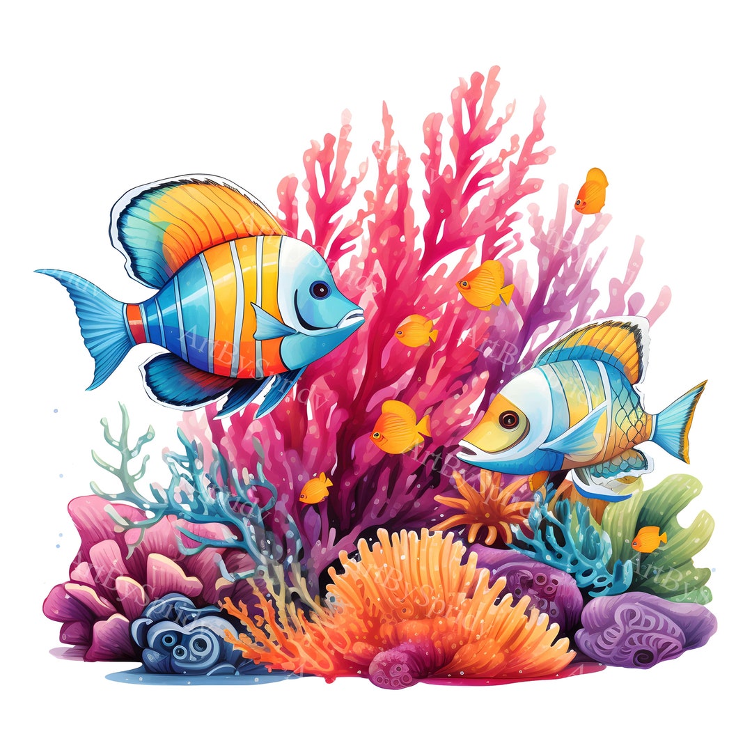 Coral Reef With Cheerful Tropical Fish PNG Clipart, Luxurious ...