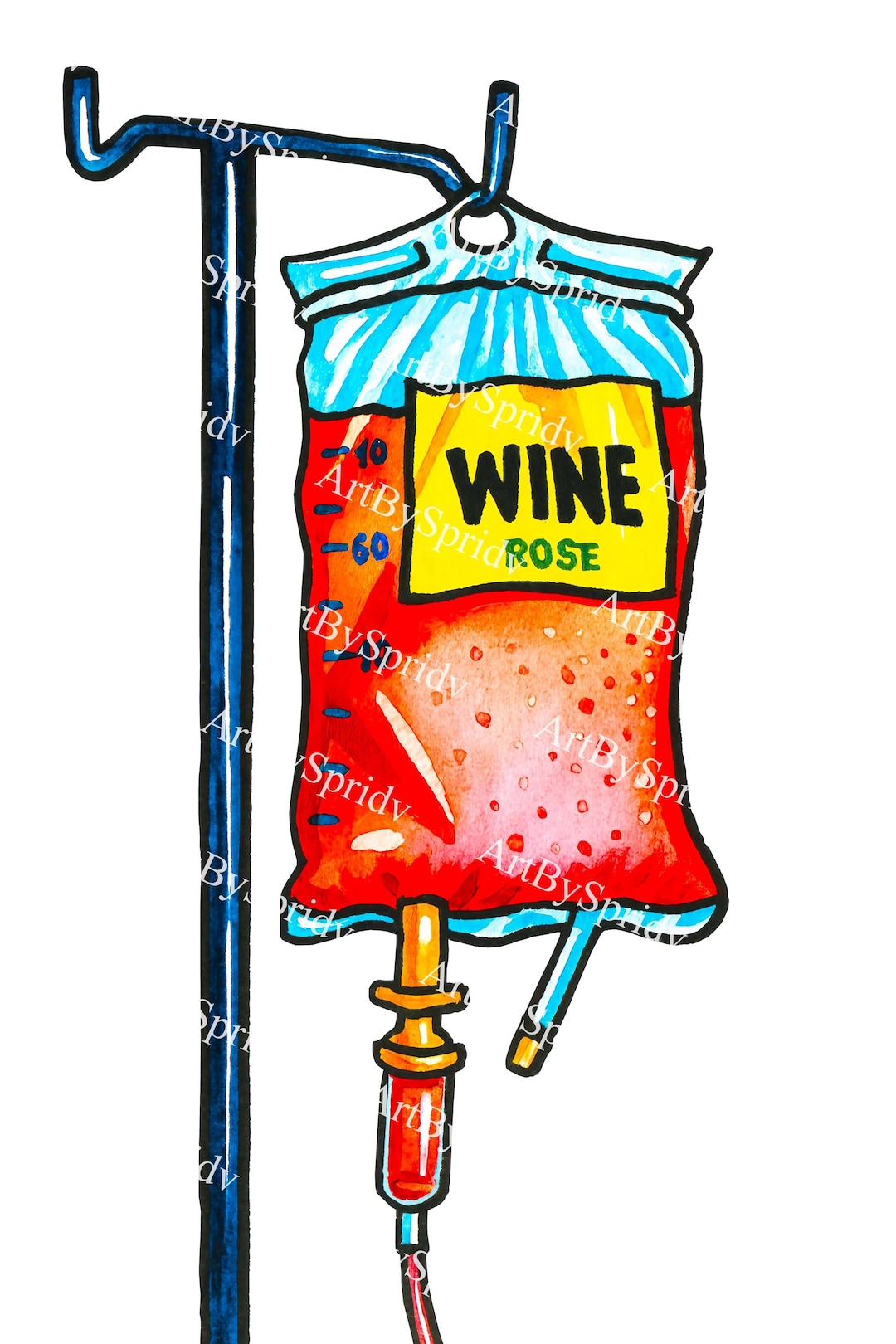 Rose Wine IV Bag PNG, Funny Wine Drip Clipart, Watercolor Rosé Infusion ...