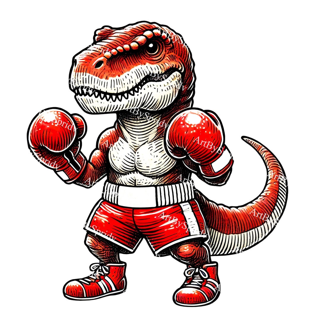 Boxing T-rex Dinosaur Clipart - Cool Fighter Dino PNG - Vintage ...