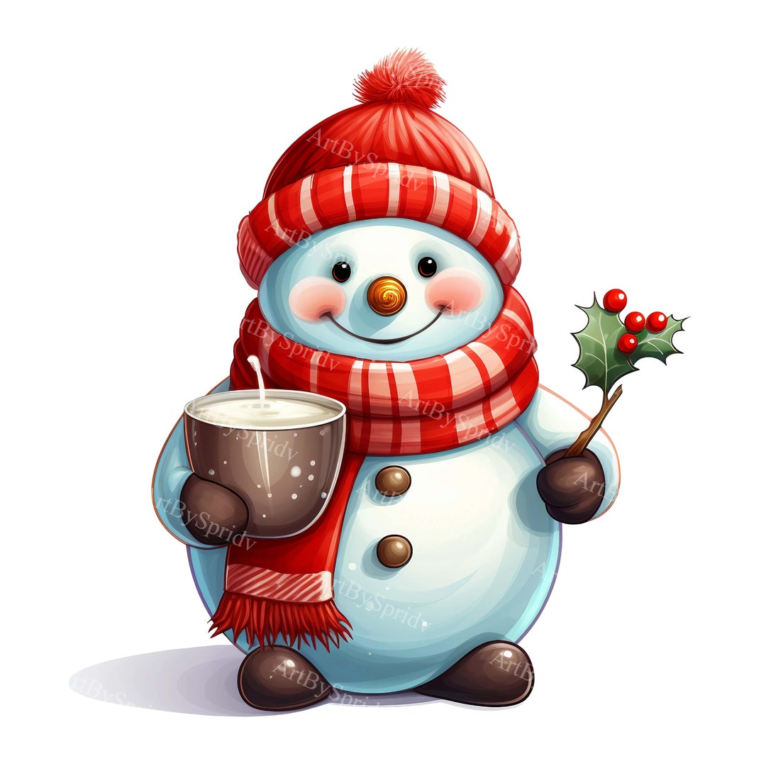 Christmas Snowman Clipart - Festive Snowman With Hot Cocoa Holly PNG ...