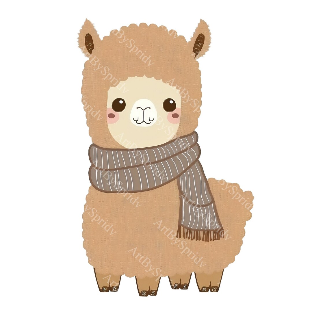 Cute Llama Clipart With Scarf, Transparent PNG, Digital Download for ...