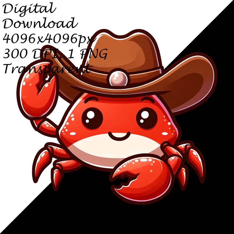 Western-themed Red Crab Digital Clipart, Printable Cowboy Crab PNG for ...