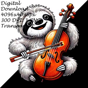 Cute Sloth Playing Violin PNG, Hand-drawn Musical Animal Clipart,funny ...