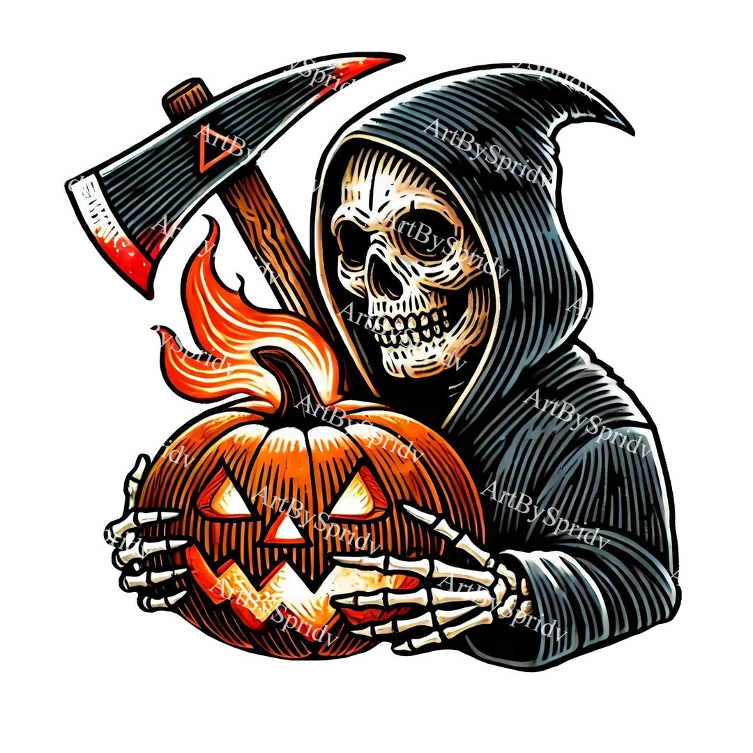 Spooky Grim Reaper With Pumpkin Download PNG Clipart, Halloween ...