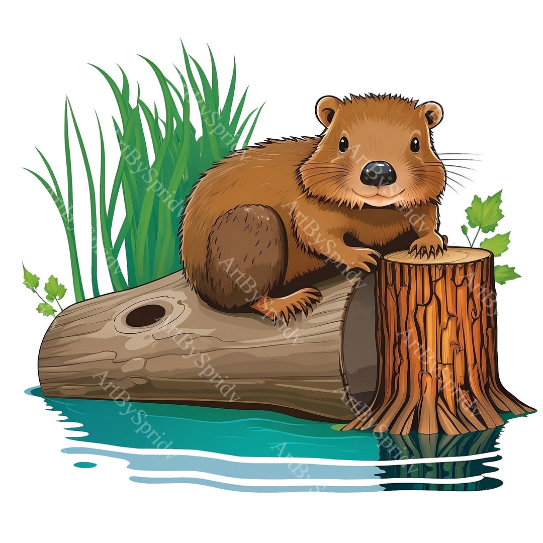 Beaver Clipart PNG, Cute Woodland Animal on Log Illustration, Perfect ...