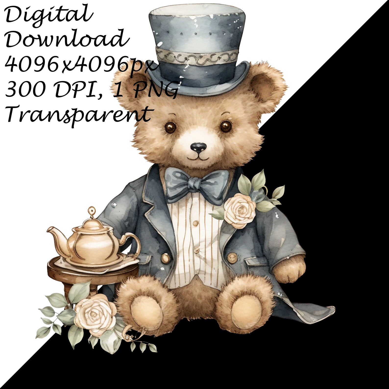 Victorian Teddy Bear Clipart - Vintage Style Digital PNG for Baby ...