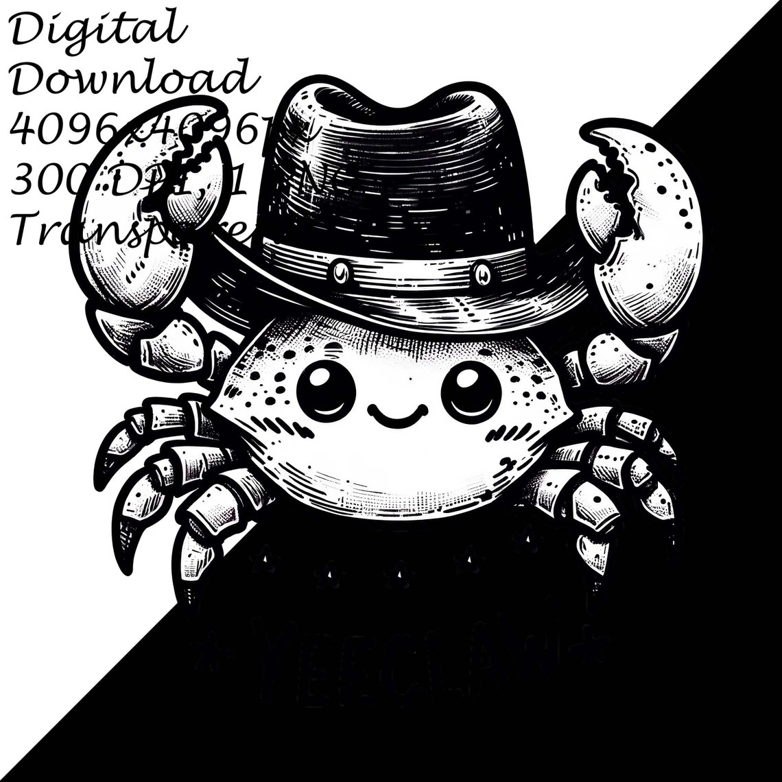 Adorable Cowboy Crab Clipart-yeeclaw Png-cute Sea Creature Illustration ...