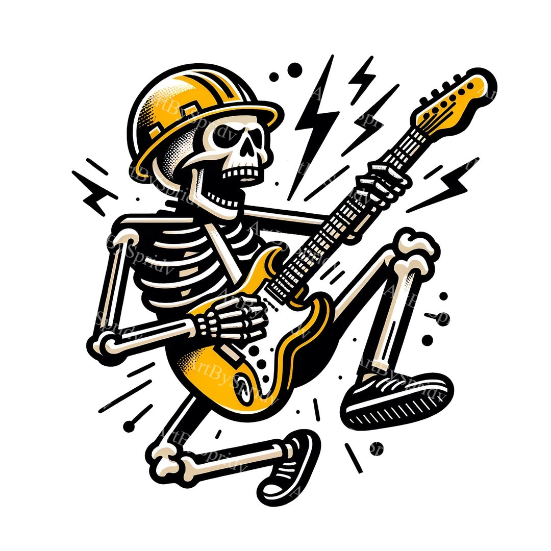 Electric Guitar Skeleton Clipart - Rock'n'roll Skeleton PNG, Digital ...