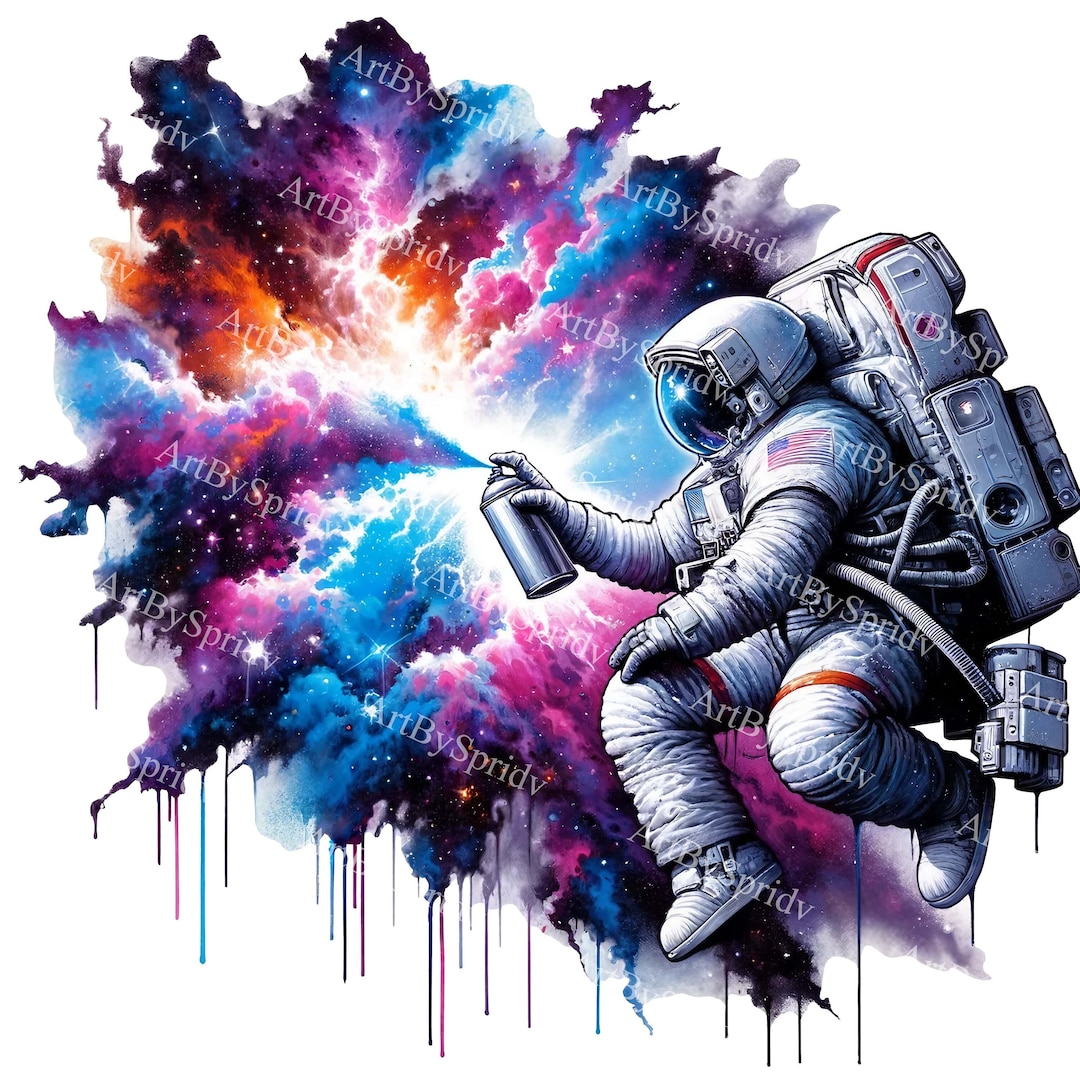 Astronaut Painting Cosmic Nebula - Spray Can Art, Space Digital Print ...