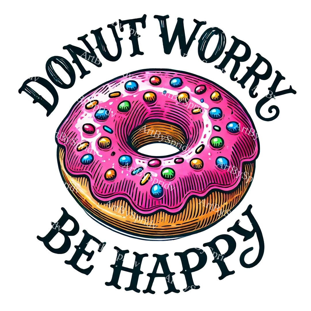 Donut Worry Be Happy PNG Clipart, Pink Frosted Donut With Sprinkles ...