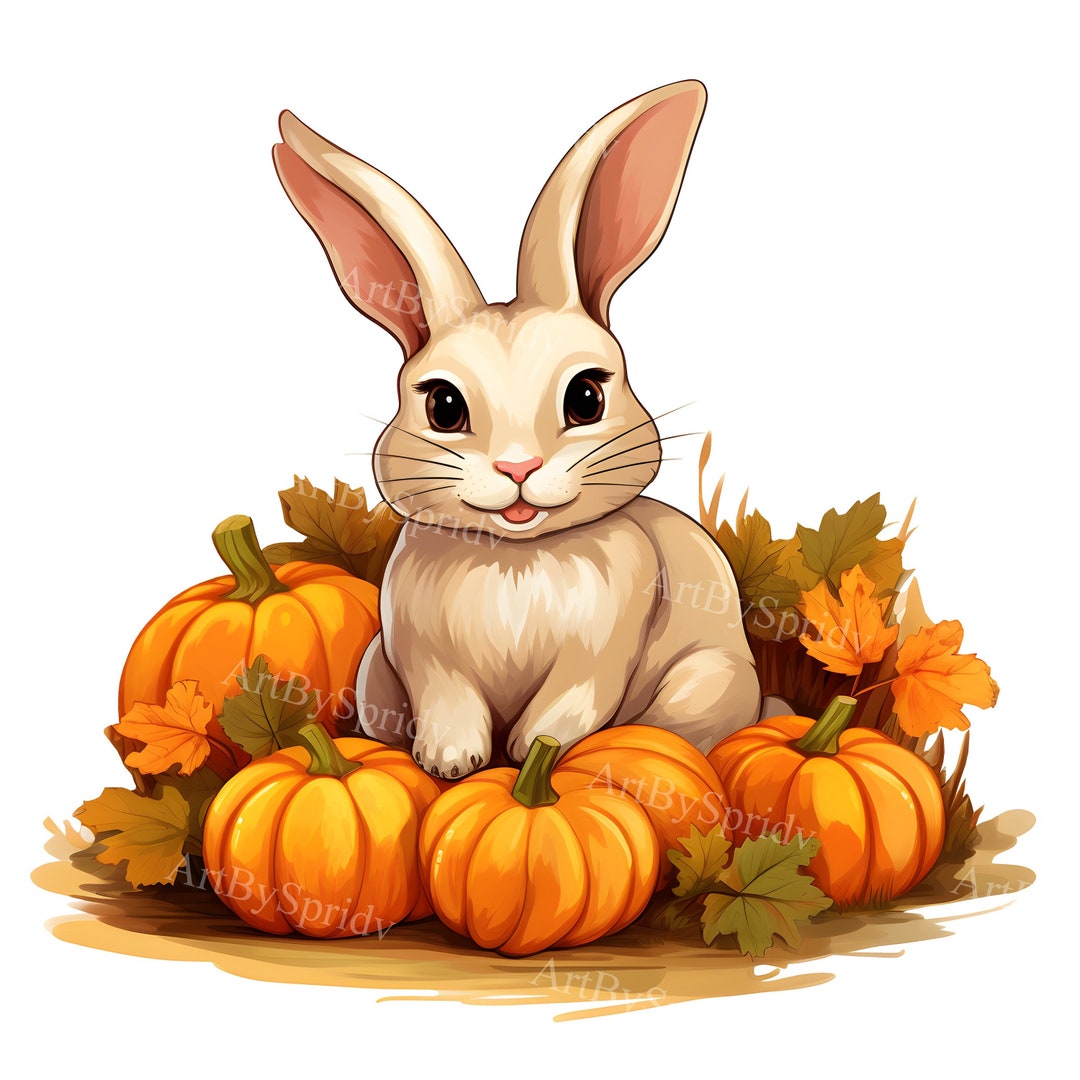 Autumnal Joy Rabbit Clipart Pumpkin Patch Bunny PNG, Harvest Season ...