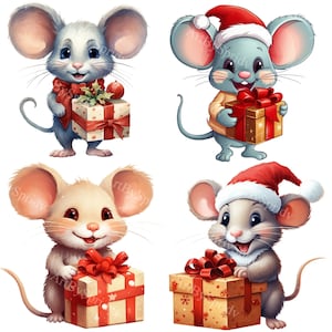 Christmas Mouse With Presents PNG Cliparts Bundle|festive Holiday ...