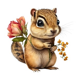 Cute Baby Chipmunk With Flower PNG Clipart,transparent Forest Animal ...