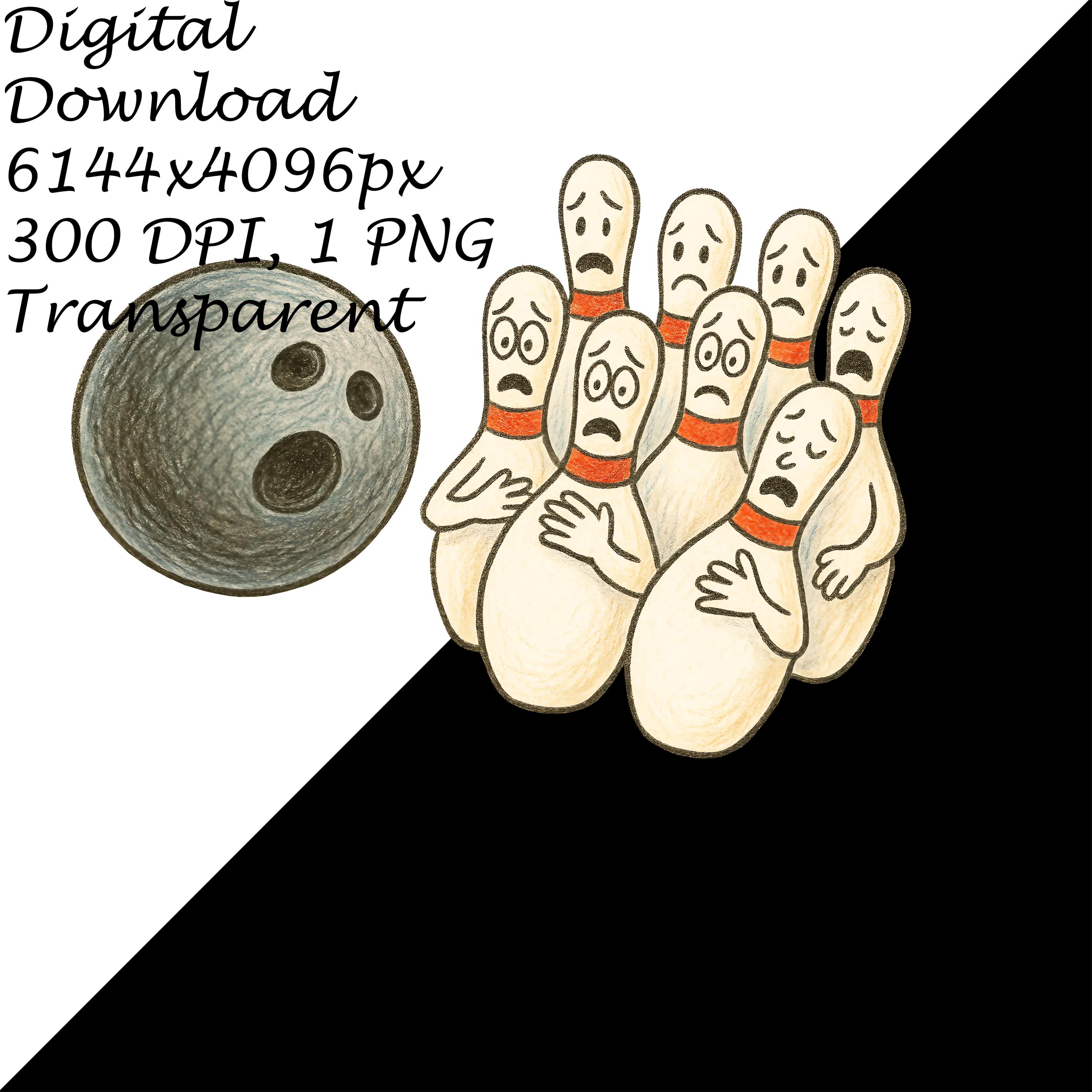 Bowling Clipart PNG | Cartoon Bowling Ball and Scared Pins | Humorous ...