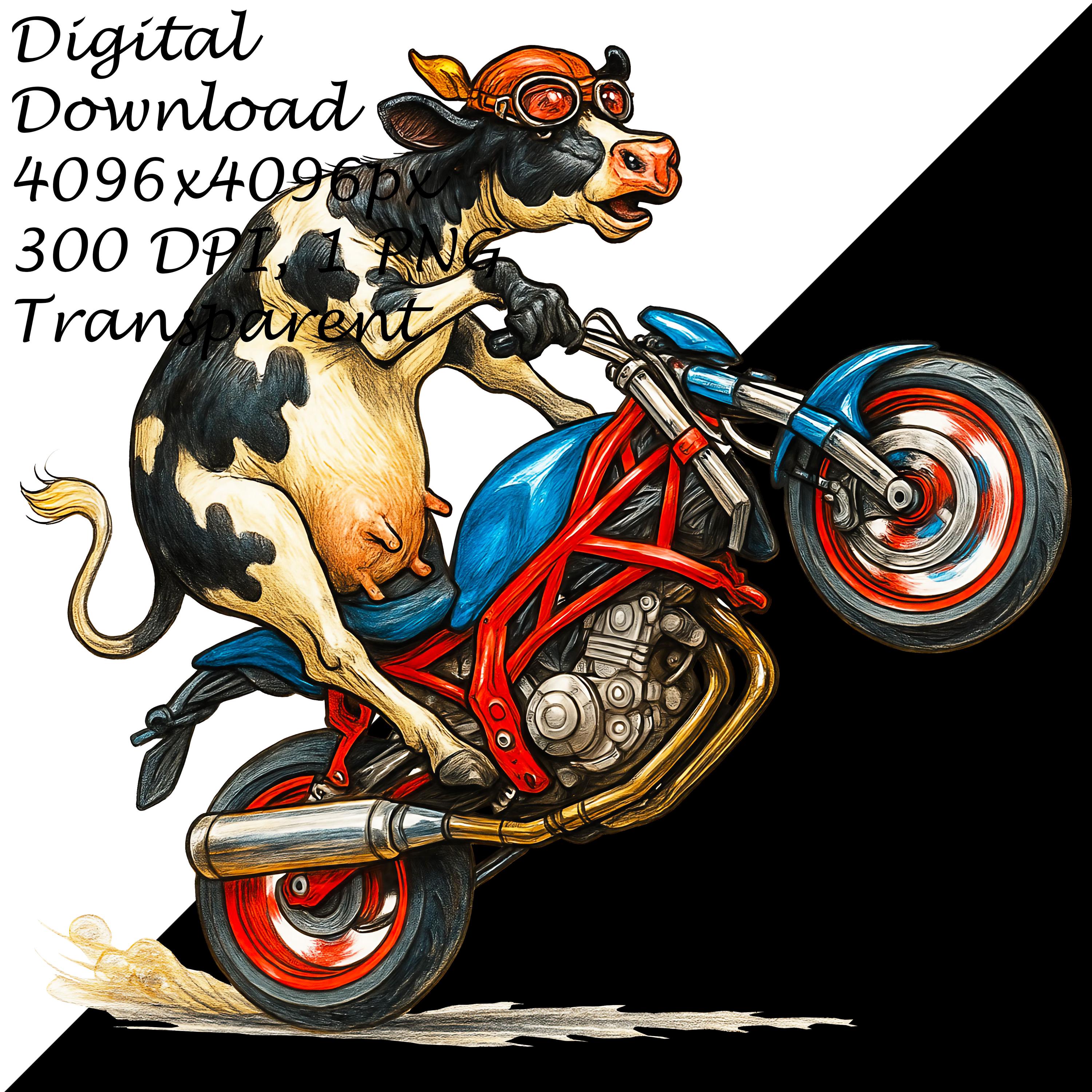 Biker Cow Motorcycle PNG Clipart, Funny Cow Riding Bike Art, Farm ...