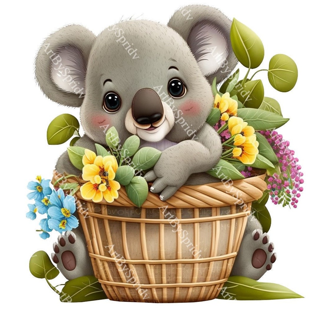 Cute Koala Bear Floral PNG, Transparent Animal Clipart, Kids Cartoon ...