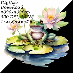 Frog on Lily Pad PNG Clipart, Hand-drawn Watercolor Illustration With ...