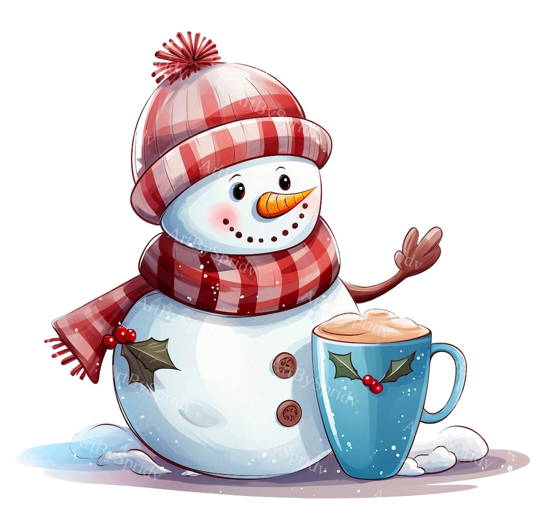 Christmas Snowman Clipart - Digital PNG for T-shirts, Mugs, Tumblers ...