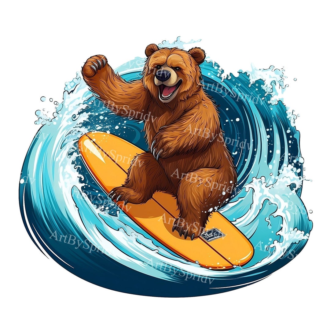 Cute Bear Surfing on Surfboards Transparent PNG Clipart,kids/adults ...